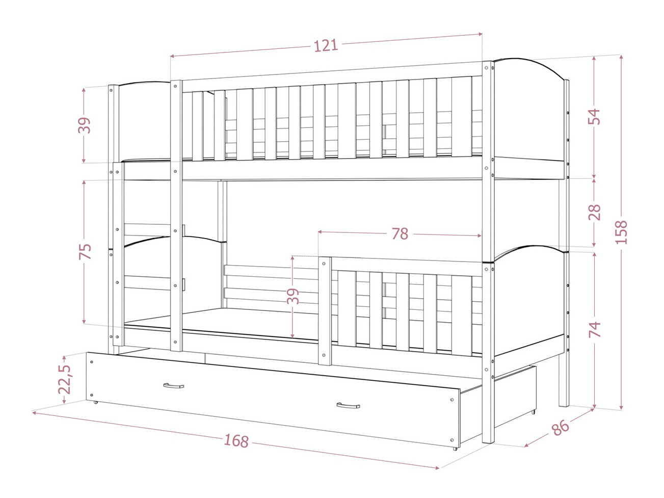 Krevet na kat Aurora 113 (Siva) - Kreveti | Namjestaj.hr