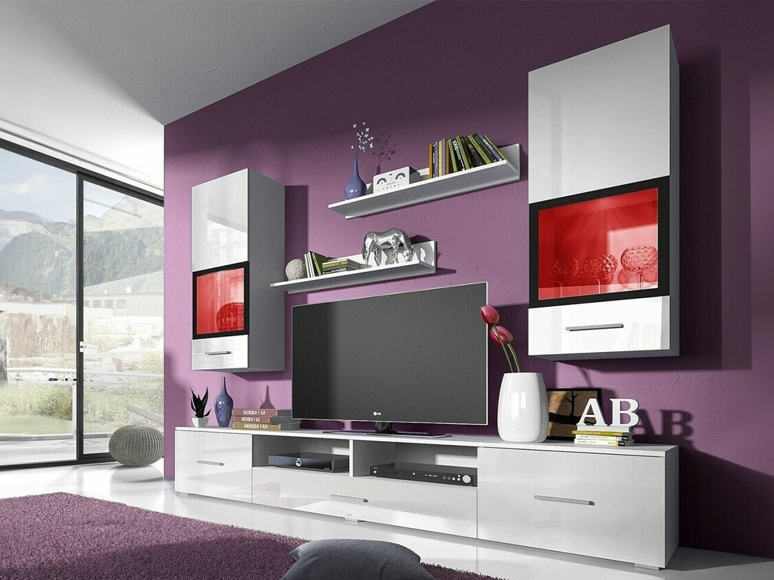 Dnevni boravak Austin 104 (Bijela + Sjajno bijela + Crna) - Namještaj za dnevni boravak ...